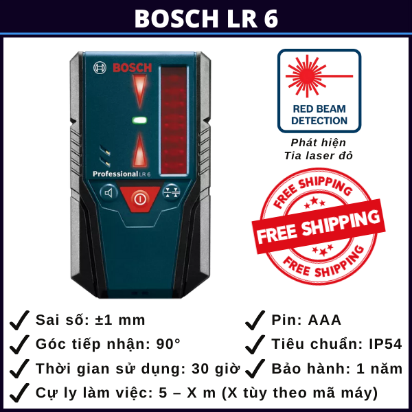 Bosch LR 6 – Thiết bị nhận tia laser đỏ, mở rộng phạm vi đo đến 50m